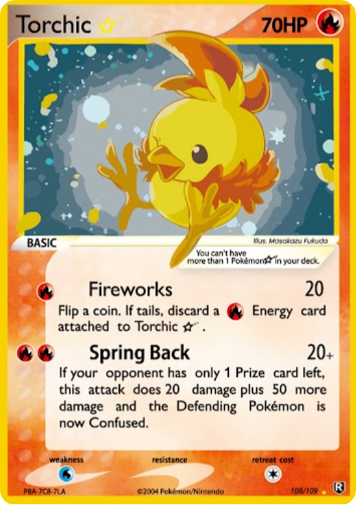Torchic [GOLD STAR] #108 English Pokemon Team Rocket Returns - HOLO CU